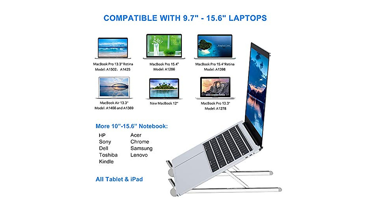 Jubor Portable Laptop Stand: 6 Adj. Heights, Aluminum