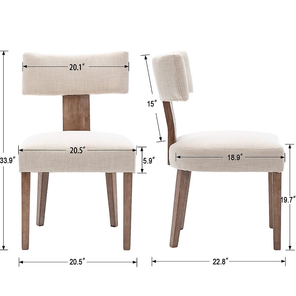 RIVOVA Mid Century Modern Dining Chairs Set of 2 Upholstered Linen Fabric Dining Chairs Curved Backrest Farmhouse Dining Room Chairs Kitchen Chairs with Wood Legs, Beige
