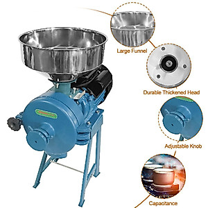 Eachbid 2 IN 1 Electric Grain Mills, 3000W Wet & Dry Cereals Grinder Machine w/Funnel, Adjustable 110V Grain Grinder Commercial Corn Wheat Grinder Feed Mill Flour Cereals Coffee Rice Mill Grinder