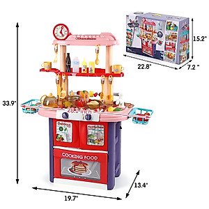 Play Kitchen Playset, 2 in 1 Gill and Kitchen Toys for Toddlers Kids Girls Boys