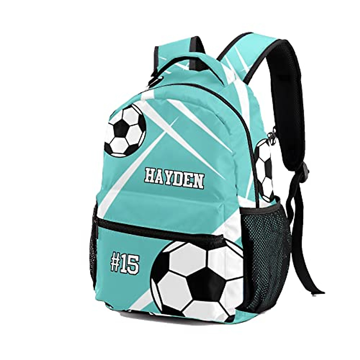 Urcustom Custom Kid Backpack, Sport Soccer Player Number Team Name Teal Personalized School Bookbag with Your Own Name, Customization Casual Bookbags for Student Girls Boys