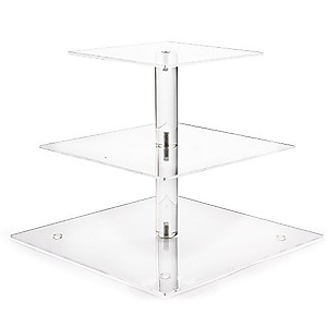 3 Tier Square Clear Acrylic Cupcake Stand, Clear Cupcake Display Stand Tower Tree, Tiered Cupcake Carrier Dessert Stands
