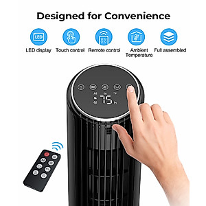 Abolee Tower Fan for Bedroom, 23ft/s Desk Fan with Remote, 70° Oscillating Desk Fan, 4 Speeds, 4 Modes,12Timer, 2024 New 13'' Bladeless Portable Fan for Bedroom Office Home Black