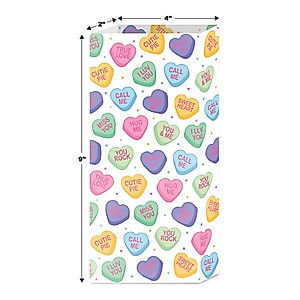 Beistle 50 Piece Candy Heart Valentine's Day Cellophane Bags, Plastic Cello Treat Holders, Twist Ties Included, Celebrating With You Since 1900