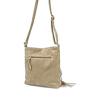 HOXIS Studded Tassel Zipper Pocket Faux Suede Leather Cross Body Bag Womens Purse (Gray)