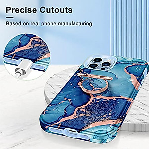 Hekodonk iPhone 13 Pro Max Case - Heavy Duty, Rotating Ring Kickstand, Tempered Glass Protector, Shockproof, Blue Marble