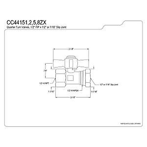 KINGSTON BRASS CC44152ZX Millennium 1/2-Inch FIP X 1/2-Inch OR 7/16-Inch Slip Joint Straight Stop