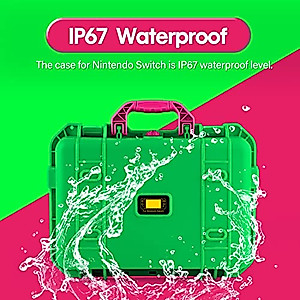 DEVASO Case for Nintendo Switch, Deluxe Hard Carry Case Waterproof Protective Portable Switch Protective Case Cover for Nintendo Switch Console and Other Accessories, Pink and green., Suitcase