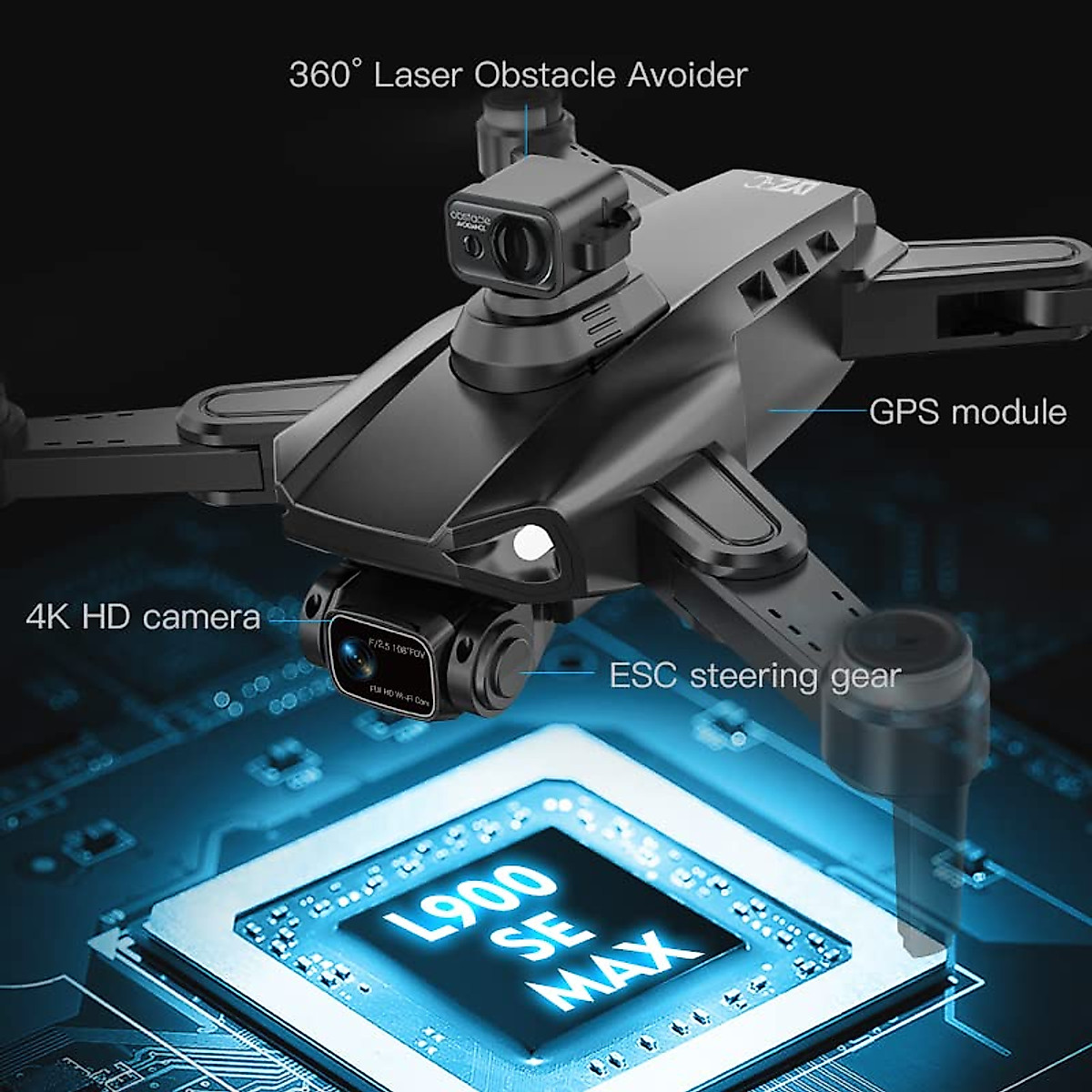 L900 Pro Se Max 4K HD Camera Drone with Laser Obstacle Avoidance, Easy GPS Quadcopter for Beginner, Brushless Motor, 5GHz Transmission, Auto Return Home, Follow Me &Anti-shake Cam (Black /2 Battery/ Storage Bag)