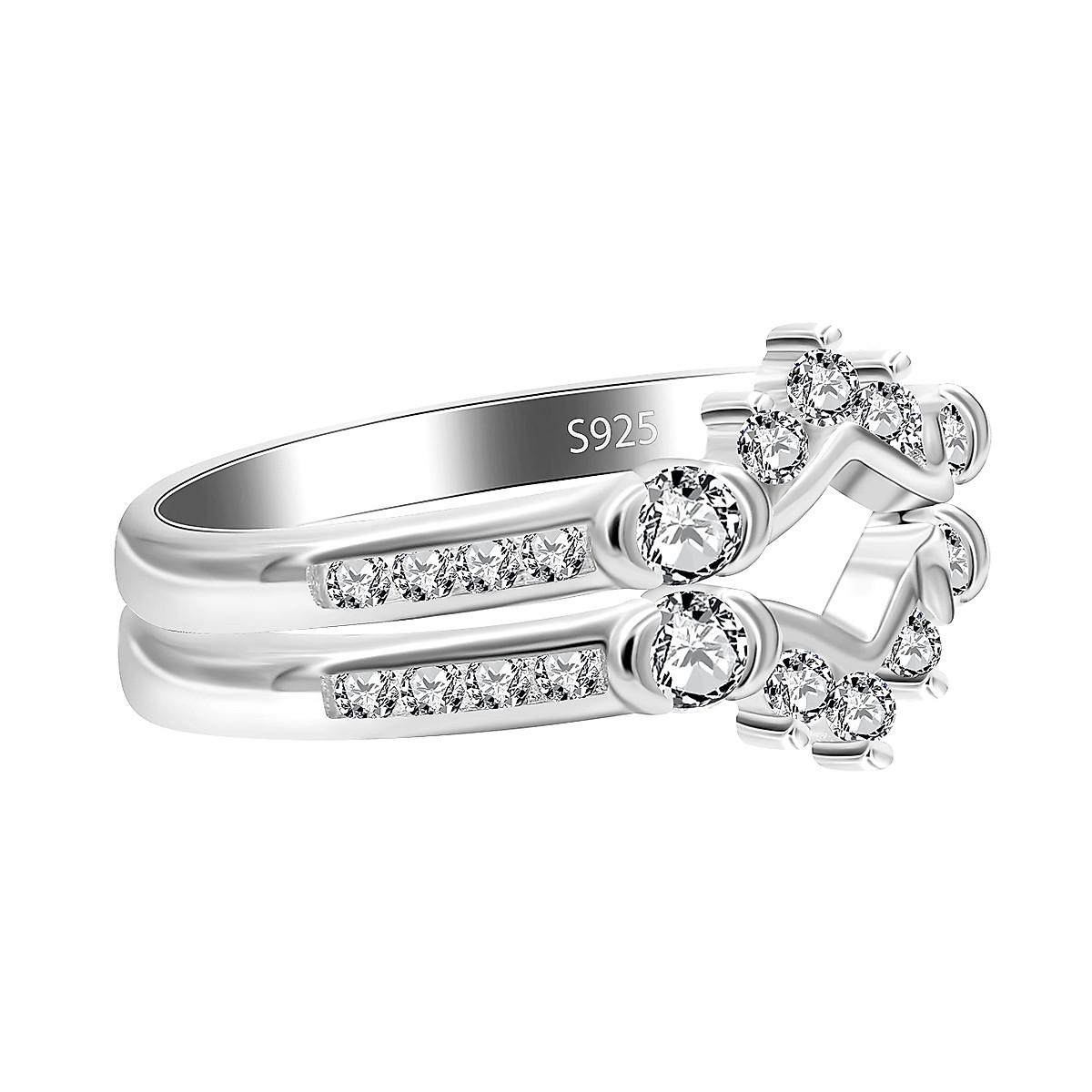 Uloveido 925 Sterling Silver Cubic Zirconia 2 Stackable Rings Enhancer for Women Wedding Engagement Anniversary Promise Rings Y1519 (Size 9)