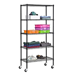 Muscle Rack MWS361872-BLK 5 Shelf Black Wire Mobile Shelving Unit, 72" Height, 36" Width, 18" Length