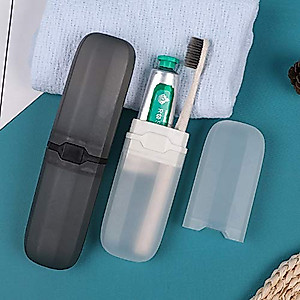 Travel Toothbrush Case Box, Plastic Portable Toothbrush Holder, Capsule Oran Denture Care Container, Denture Brush Case Toothpaste Storage Box for Travel Camping Business（2 Pcs, Transparent White ）