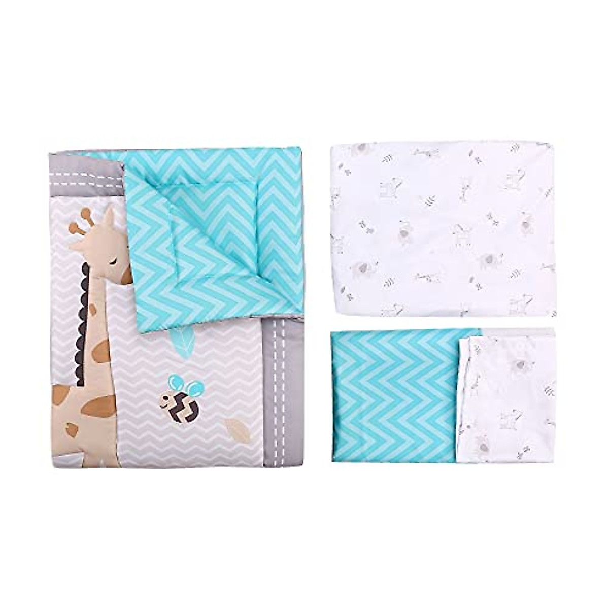 Baby Bees Animal Kingdom 4 Pieces Crib Bedding Sets for Boys and Girls | Baby Bedding Crib Set of Crib Sheet, Quilt, Dust Ruffle for Standard Size Crib