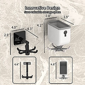 YODAR Kitchen Hanging Utensil Holder Hanger & 360 Degrees Rotating Folding Hooks for Hanging, Wall Mounted Self Adhesive Waterproof Utility Hook for Home Bathroom Office, 2 PCS Black & 2 PCS Grey