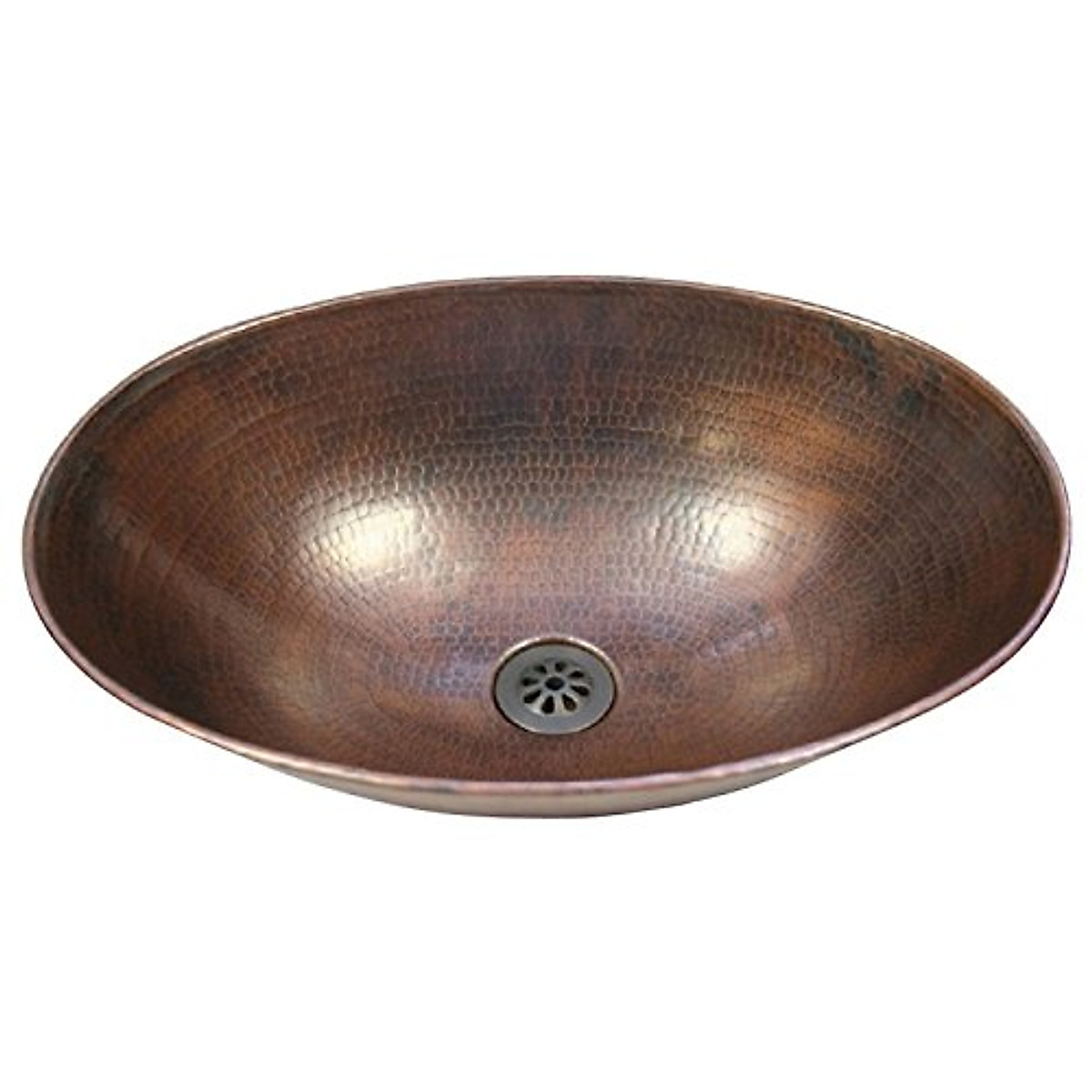 SimplyCopper 17" Oval Copper Vessel Bath Sink with 13" Waterfall Faucet and Daisy Drain Inlcuded