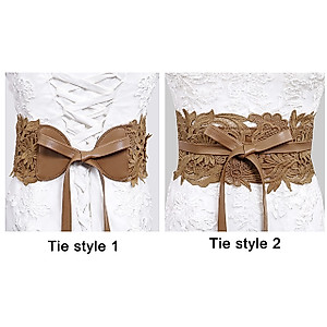 Lovful Women Faux Leather Lace Belt,Wide Wrap Around Obi Belt,Self Tie Boho Band Waist Belt,Khaki