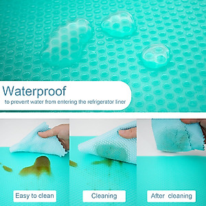 Refrigerator Liners Fridge Mats Pads 8 Pack Washable Waterproof Drawer Table Shelf Liner Mat with 2 Cleaning Cloths（3 Green + 3 Pink + 2 Blue）