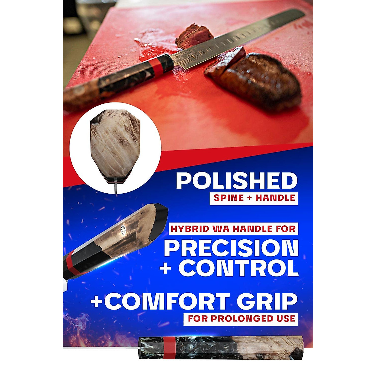 Dalstrong Slicing Knife - 12 inch Slicer - Firestorm Alpha Series - Premium 10Cr15CoMoV High-Carbon Steel Carving Knife - Traditional Japanese Wa Stabilized Wood & Resin Handle Kitchen Knife - Sheath