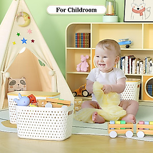 Plastic Storage Bins with Bamboo Lids Set of 4 - Pantry Organization and Storage Containers Storage Baskets - Stackable Storage Bins for Shelves Drawers Desktop Closet Playroom Classroom Office