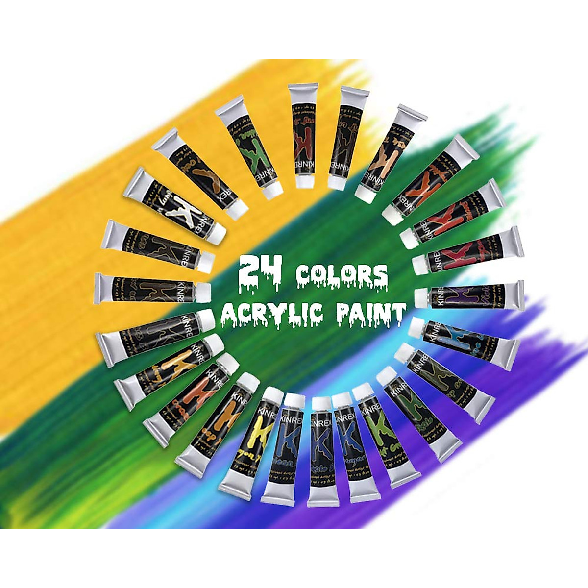 KINREX Acrylic Paint Set - 24 Color Art Set - 12 ml Each - Non Toxic and Vibrant Colors - Best Craft Gift for Adults and Kids