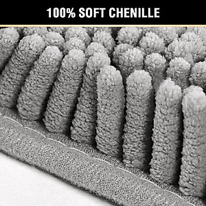 H.VERSAILTEX Bath Mat, Washable Bathroom Rug, Extra Thick Chenille Rug, Absorbent Soft Shaggy Mat,Non-Slip Quick Dry Plush Rug for Bathtubs, 17 x 24 Inches (Grey)