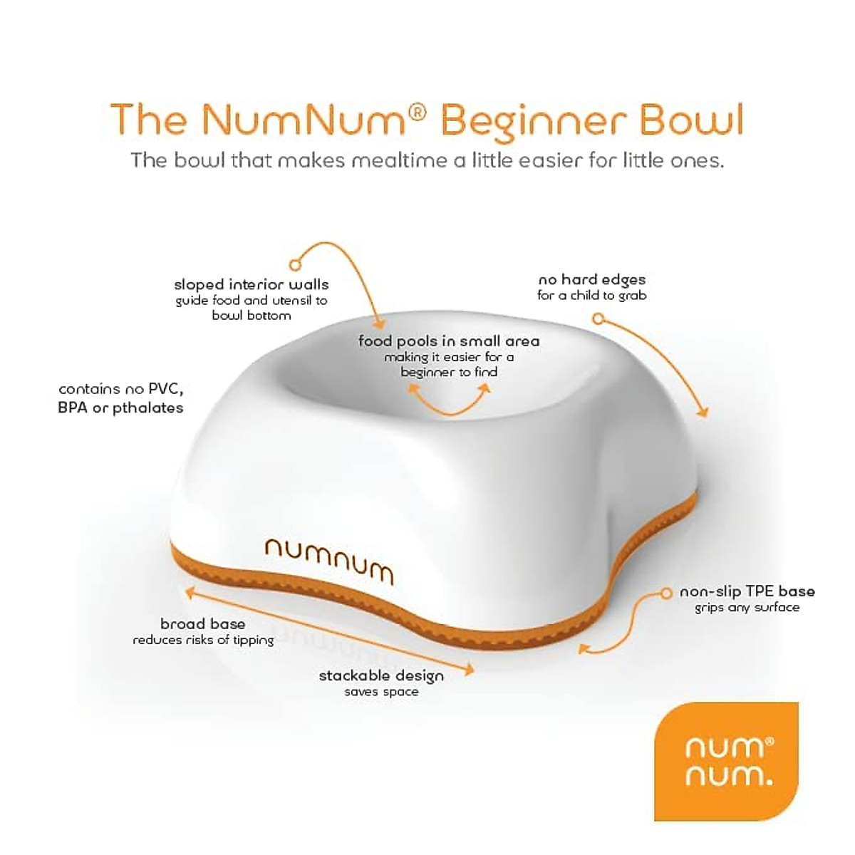NumNum Beginner Bowl | Baby Bowl | BPA Free Silicone Self Feeding Baby + Toddler Dish | Baby Led Weaning Bowl for Kids Ages 6 Months+