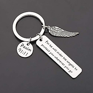 CHOORO Bible Verse Keychain for He Will Order His Angels to Protect You Wherever You Go Religious Jewelry Christian Gift (Keychain)