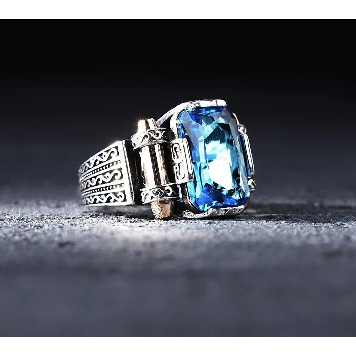 Man Silver Aquamarine Stone Ring, Blue Aquamarine Stone Ring, Vintage Men Ring, Turkısh Ottoman Men Ring, 925k Sterling Silver Ring