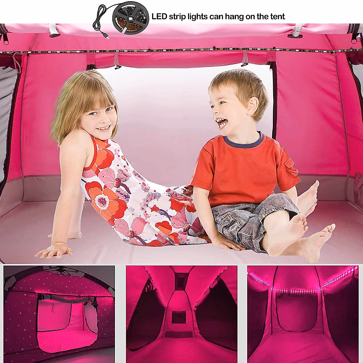 Kids Play Tent-Portable Playhouse Children House -Easy Set up Indoor Outdoor with Carry Bag for Kids-Light Strip Design for Night use -Space for Children and Parents-Birthday