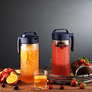 Komax Set of 2 Plastic Water Pitcher with Lid – BPA-Free Water & Iced Tea Pitcher Set – Microwave & Dishwasher Safe Plastic Pitcher – Tea, Sangria, or Juice Containers with Lids for Fridge (2.1 Qt)