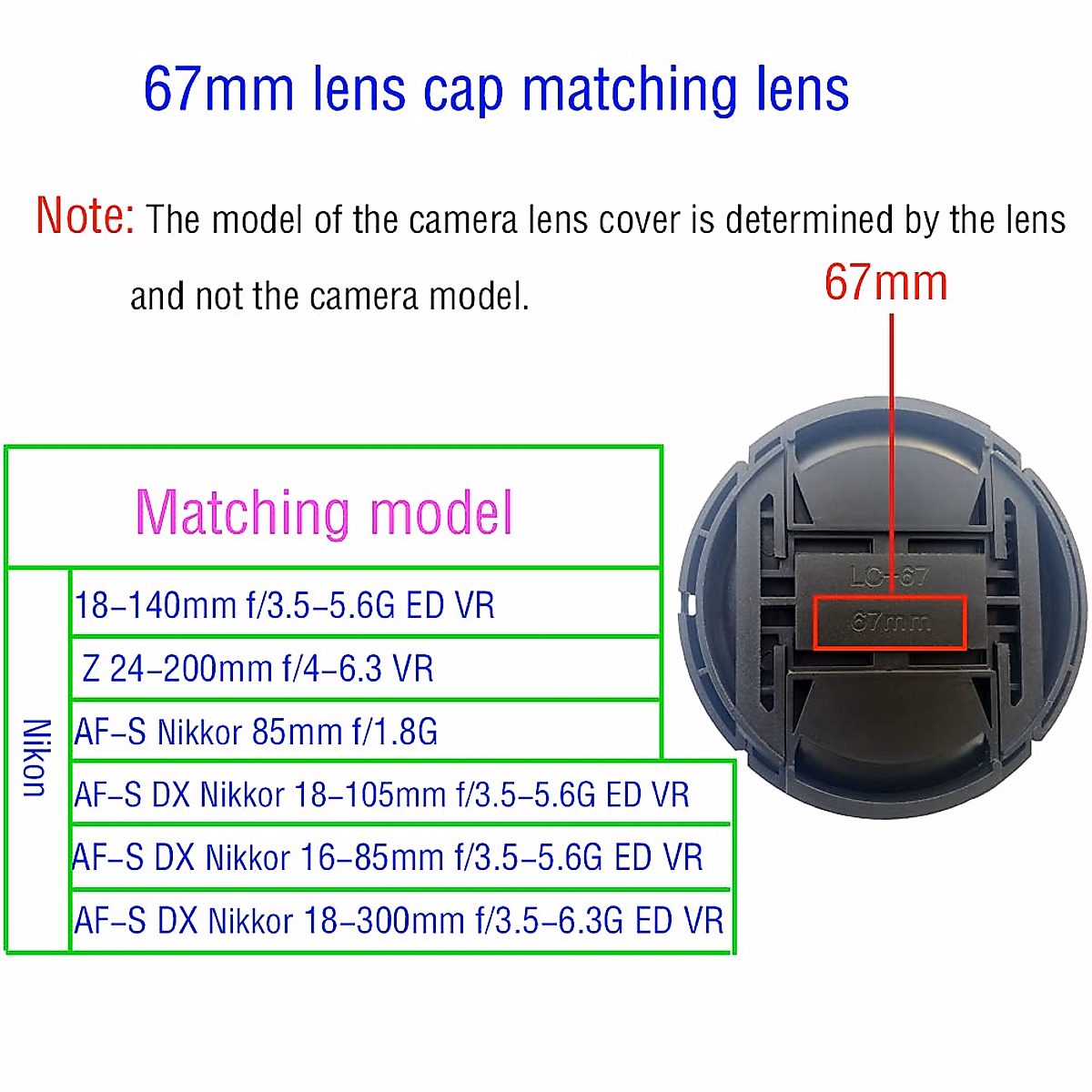 67mm Lens Cap Cover Compatible for Nikon 18-140mm f/3.5-5.6G ED VR,AF-S DX Nikkor 18-105mm f/3.5-5.6G ED VR,AF-S DX Nikkor 16-85mm f/3.5-5.6G ED VR[2 Pack]