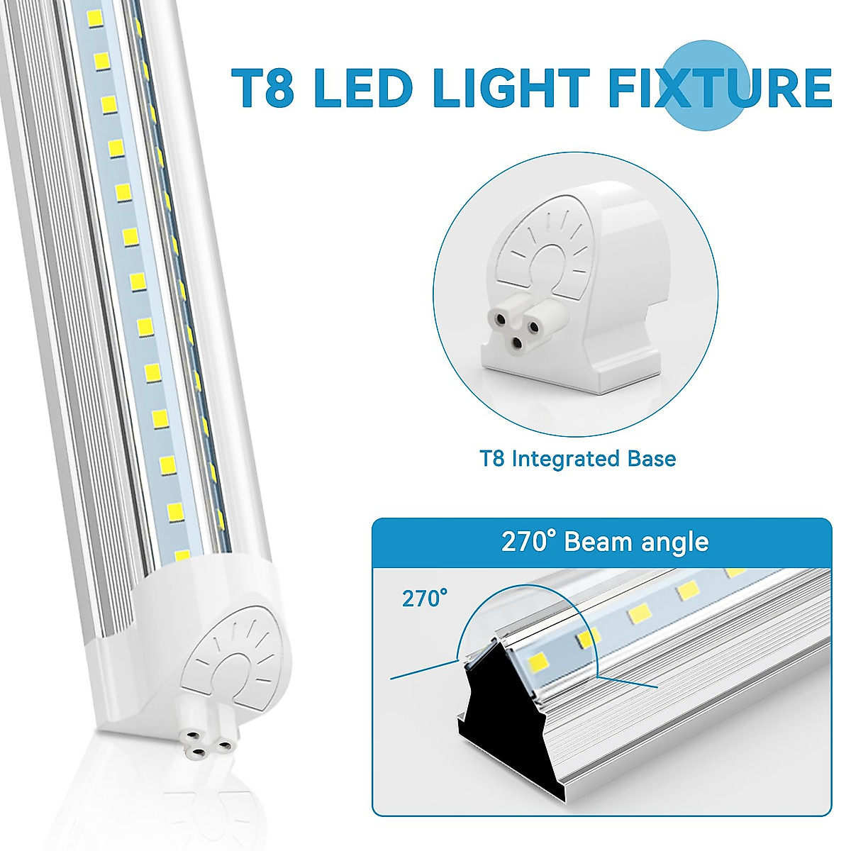 SHOPLED 4FT LED Shop Light, 40W 5500LM 5000K Daylight White, Linkable T8 LED Tube Lights 4FT, V-Shape, 4 Foot LED Shop Lights for Garage, 4 Pack