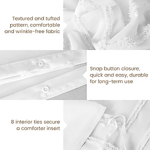 Sophia & William Boho Duvet Cover Set, 3 Pieces Tufted Comforter Set for All Season, Textured Duvet Cover and 2 Pcs Pillowcases, White, Queen Size