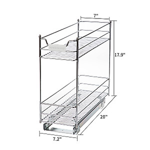 Home Zone Living Pull Out Kitchen Cabinet Organizer with Two Tiers of Storage, 7” W x 20” D