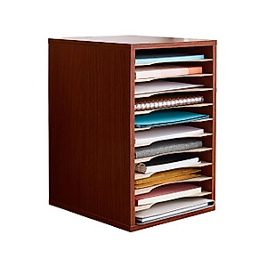 Safco Vertical Literature Organizer, 11 Compartments, Office and Classroom Mailbox with Adjustable Shelves, Wood Paper and Mail Sorter, Cherry