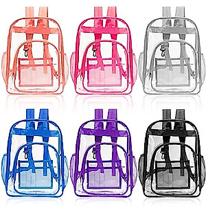 6 Pcs 17 Inch Clear Backpack for School Donations, Heavy Duty Transparent Bookbags Kids Bag Student Large School Bag for Sport Concert (Multicolor)