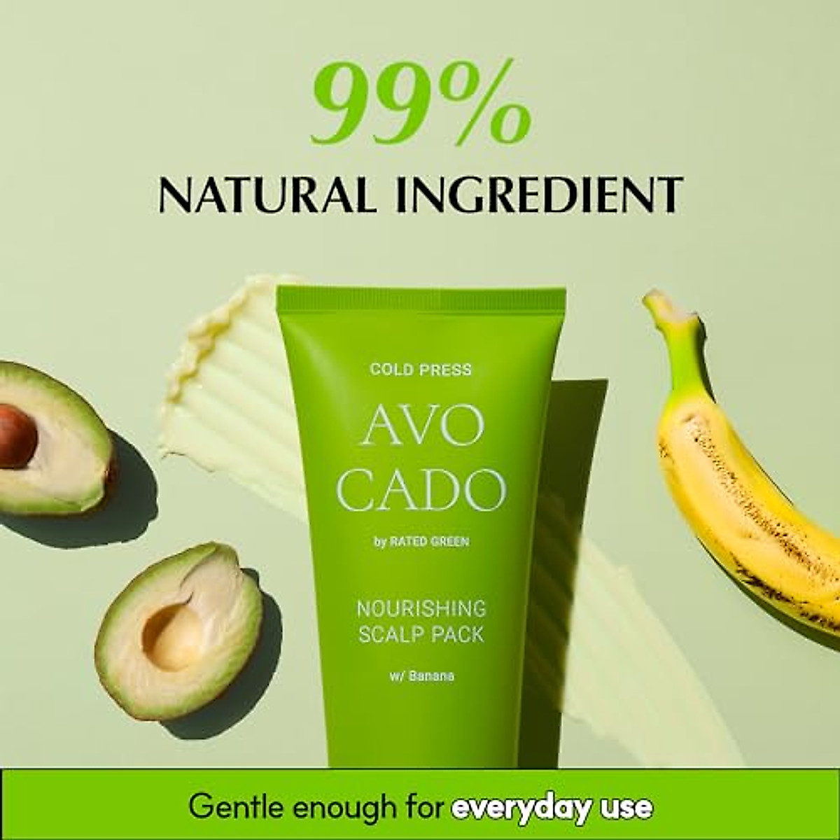 RATED GREEN Cold Brew Avocado Nourishing Scalp Pack with Banana - Korean Hair Conditioning Mask - Deep Hydrating Treatment for Dry Damaged Hair (6.76 Fl. Oz)
