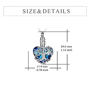 YFN Urn Necklace for Ashes for Women Tree of Life Heart Cremation Jewelry Sterling Silver with Blue Crystal with Funnel Filler Urn Jewelry Gifts for Women