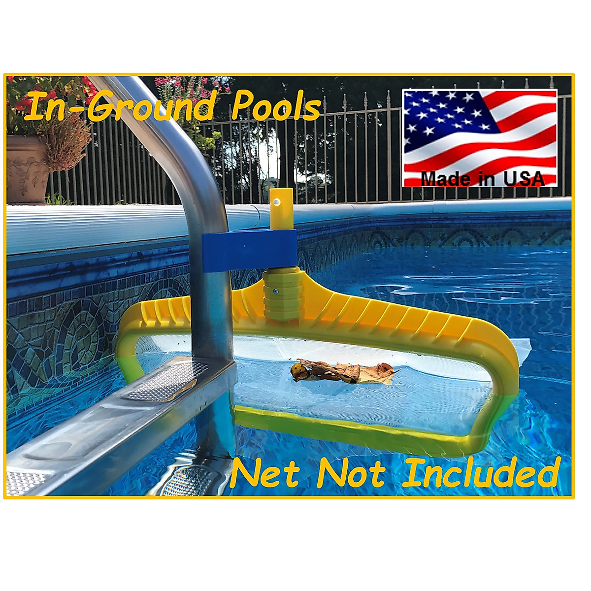 Leaf Bone - Leaf Net Skimmer Clip, In-Ground Swimming Pools and ONLY 1.9" Steel Ladder Handrails (Net Not Included), Leaf Rake Ladder Attachment