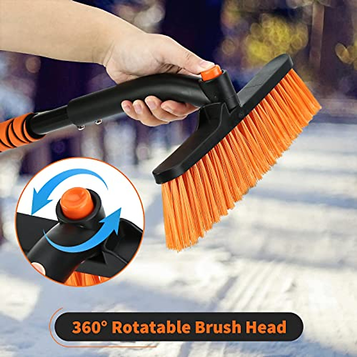 OHMOTOR Ice Scrapers for Car Windshield 26 Inch Snow Brush for Car with 360° Rotating Brush & Foam Grip, Snow Removal Tool for Car Truck SUV Ice Scraper
