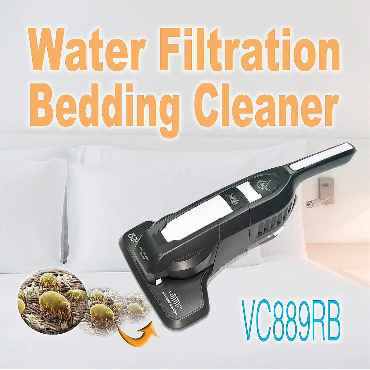 Handheld Vacuum Household Cleaning Bed Mattress Couch Cleaner Machine Deep Cleaner Carpet Cleaner Solution, Rechargeable, Water Filter, Car Cleaning Kit, Cordless Vacuum, Dog Brush for Shedding