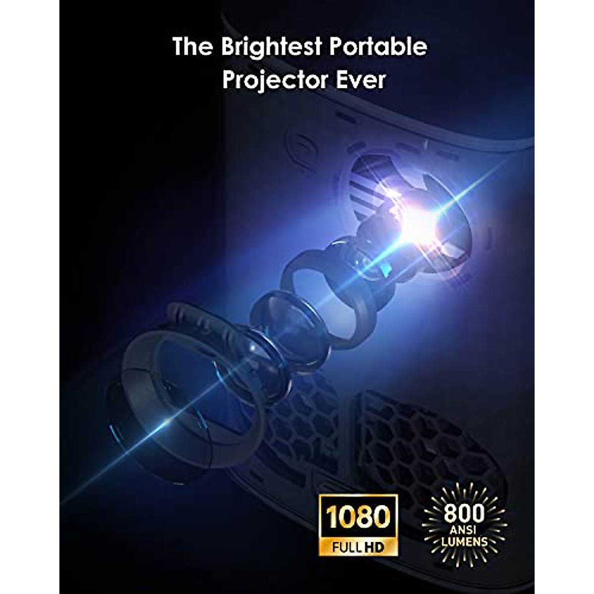 XGIMI Halo True 1080p Portable Projector for Outdoor Movie Night, 800 ANSI Lumen, Harman Kardon Speakers, WiFi Bluetooth, Auto Focus, Auto Keystone Correction, Android TV 9.0