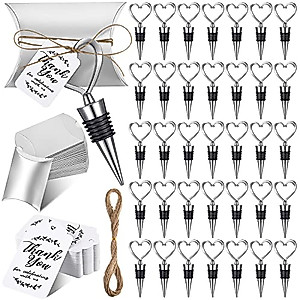 50 Pcs Wine Stoppers Heart Shaped Wedding Favors for Guests Silver Love Heart Bottle Stopper for Champagne Beer with Thank You Labels Candy Gift Box