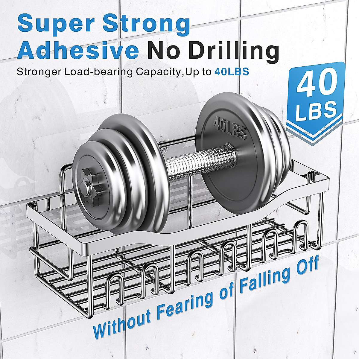 EUDELE Adhesive Shower Caddy, 5 Pack Stainless Steel Bath Organizers With No Drilling, Large Capacity Rustproof Shelves for Bathroom Storage & Home Decor