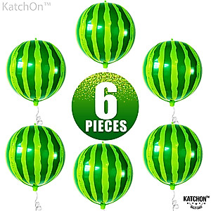 KatchOn, Big 22 Inch Watermelon Balloons - Pack of 6 | One In A Melon Party Decorations | 4D Round Watermelon Balloon, Watermelon Decorations | Watermelon Mylar Balloon, Watermelon Party Supplies