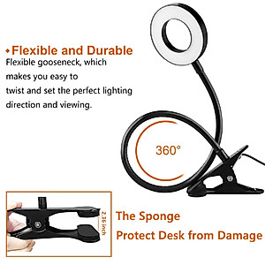 Dpower Clip on Light Reading Lights, 48 LED USB Desk Lamp with 3 Color Modes 10 Brightness, Eye Protection Book Clamp Light, 360 ° Flexible Gooseneck Clamp Lamp for Desk Headboard Video Conferencing