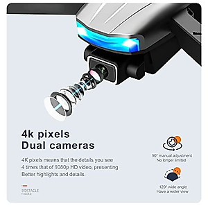 Bzdzmqm Drone with Dual 4K Camera, 2023 Foldable HD Drone for Kids & Adults, RC Quadcopter Helicopter, 3-Sided Infrared Avoidance, WiFi FPV, Altitude Hold, Headless Mode, LED Night Wide