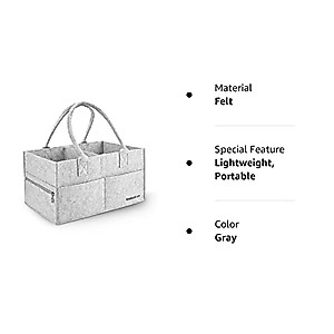 Runsabay Baby Diaper Caddy Organizer | Portable Nursery Essentials Storage Basket Bin for Changing Table and Car | Shower Basket for Newborn Boy and Girl | Gray