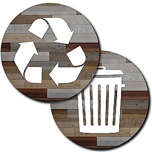 Recycle and Trash Logo Stickers (6 Pack) - Textured - for Metal or Plastic Garbage cans, and Bins - Indoor & Outdoor - Laminated and UV Protected Premium Decal 2567 (Wood Planks - Brown, Small)