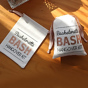 Cytdkve Rose Gold Foiled Bachelorette Hangover Kit Drawstring Bags, Wedding Party Favor Bags for Bridesmaid Gifts (10 Pieces, White, 5 x 7 Inch)